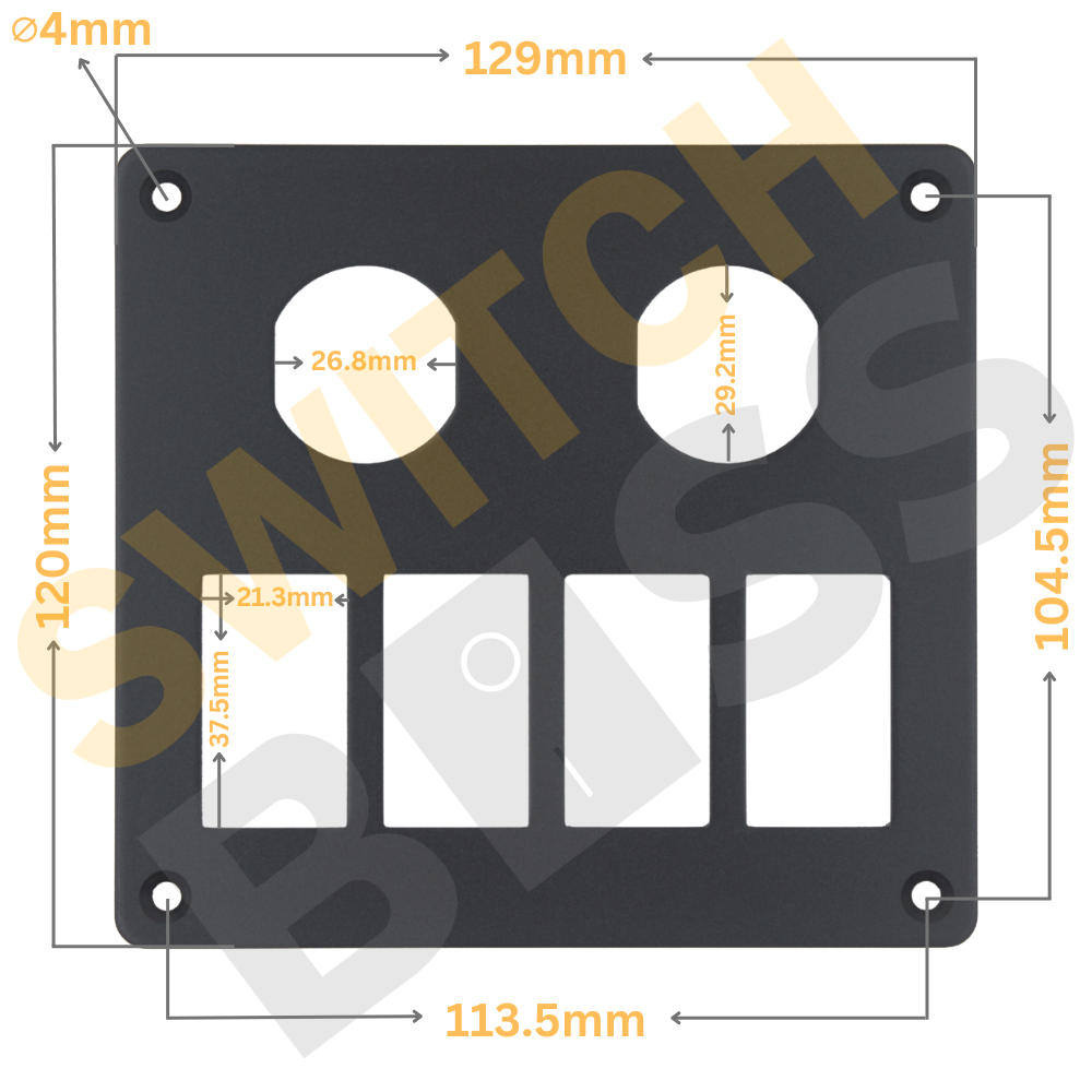 Aluminium 4 + 2 Gang Panel to suit Rocker Switches by Switch Boss