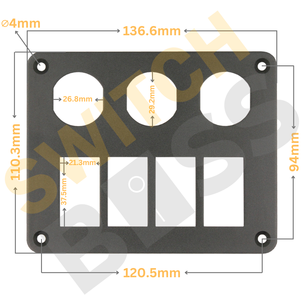 Aluminium 4 + 3 Gang Panel to suit Rocker Switches by Switch Boss