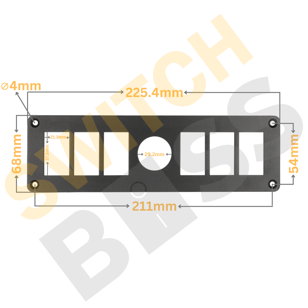 Aluminium 6 + 1 Gang Panel to suit Rocker Switches by Switch Boss
