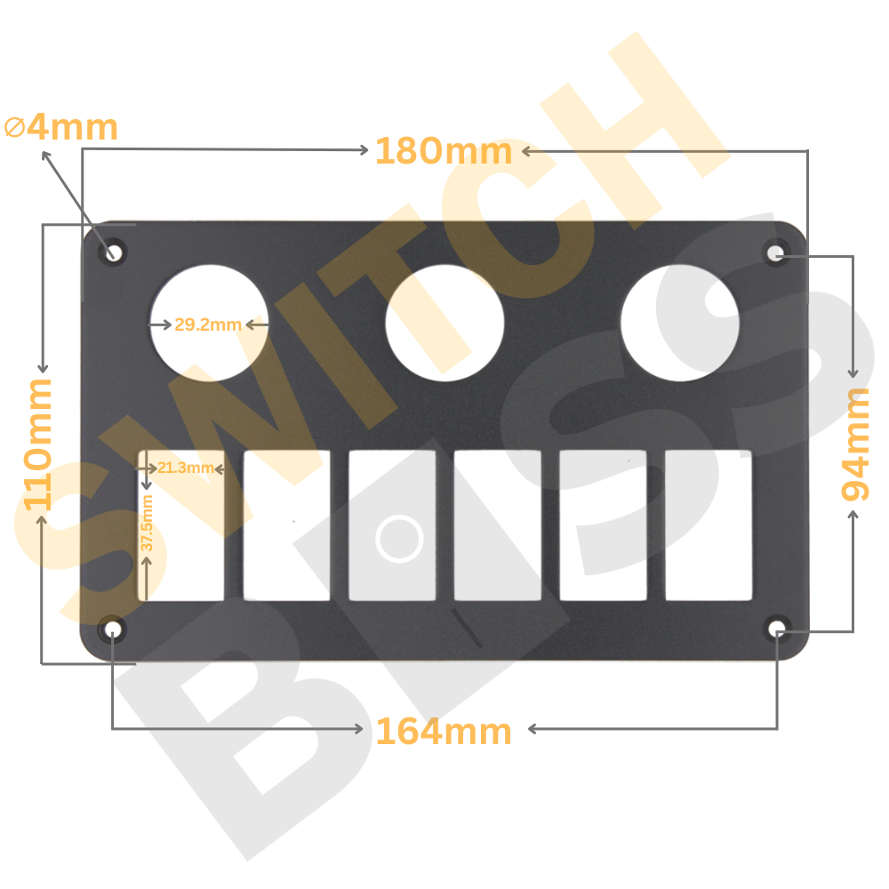 Aluminium 6 + 3 Gang Panel to suit Rocker Switches by Switch Boss