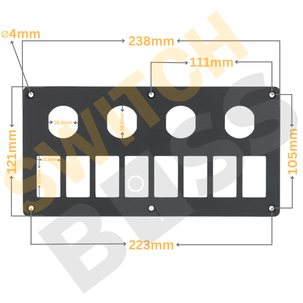 Aluminium 8 + 4 Gang Panel to suit Rocker Switches by Switch Boss