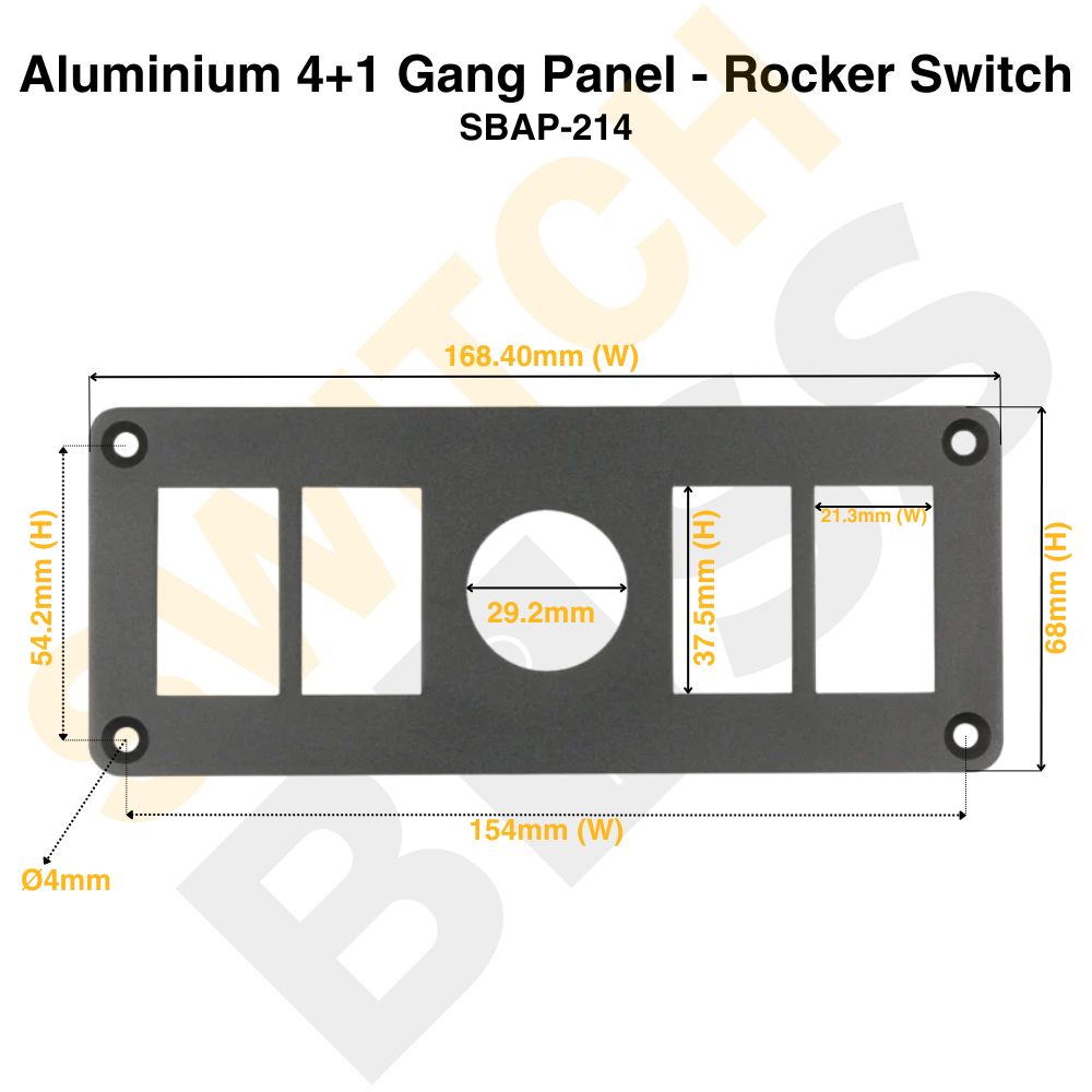 Aluminium 4 + 1 Gang Panel to suit Rocker Switches by Switch Boss