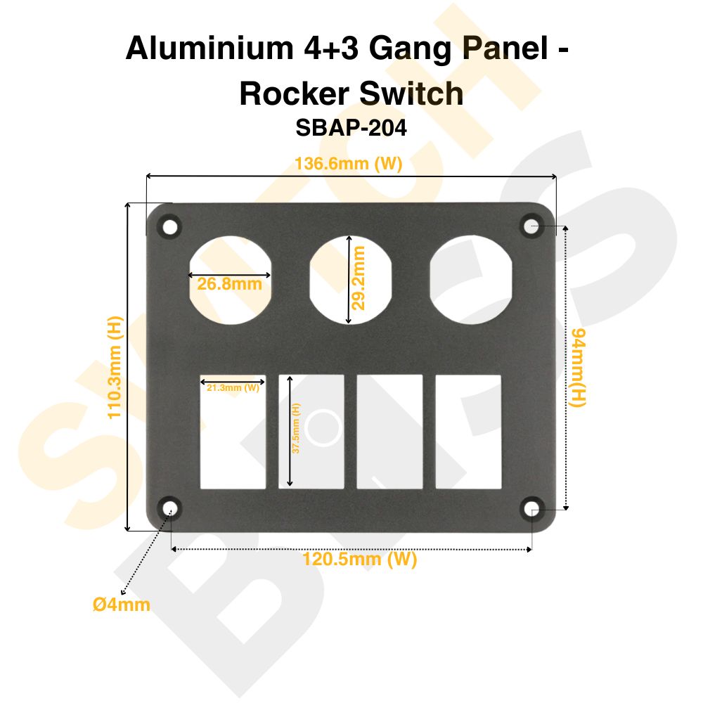 Aluminium 4 + 3 Gang Panel to suit Rocker Switches by Switch Boss