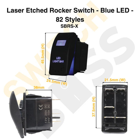 Laser Etched Rocker Switch by Switch Boss - Blue LED