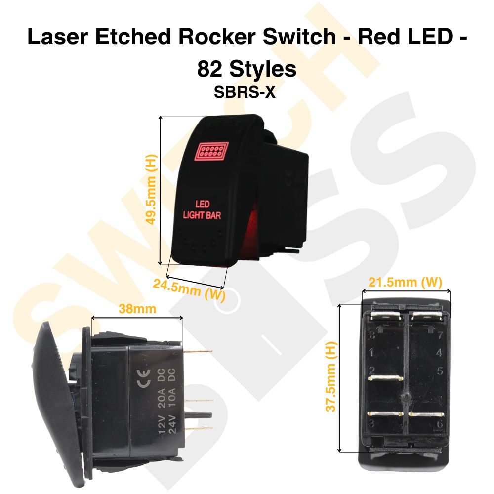Laser Etched Rocker Switch by Switch Boss - Red LED