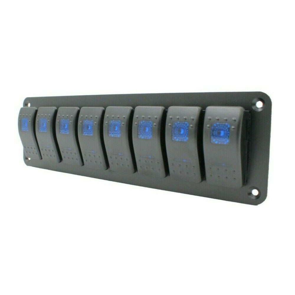 8 Gang Blue LED Rocker Switch Panel by Switch Boss