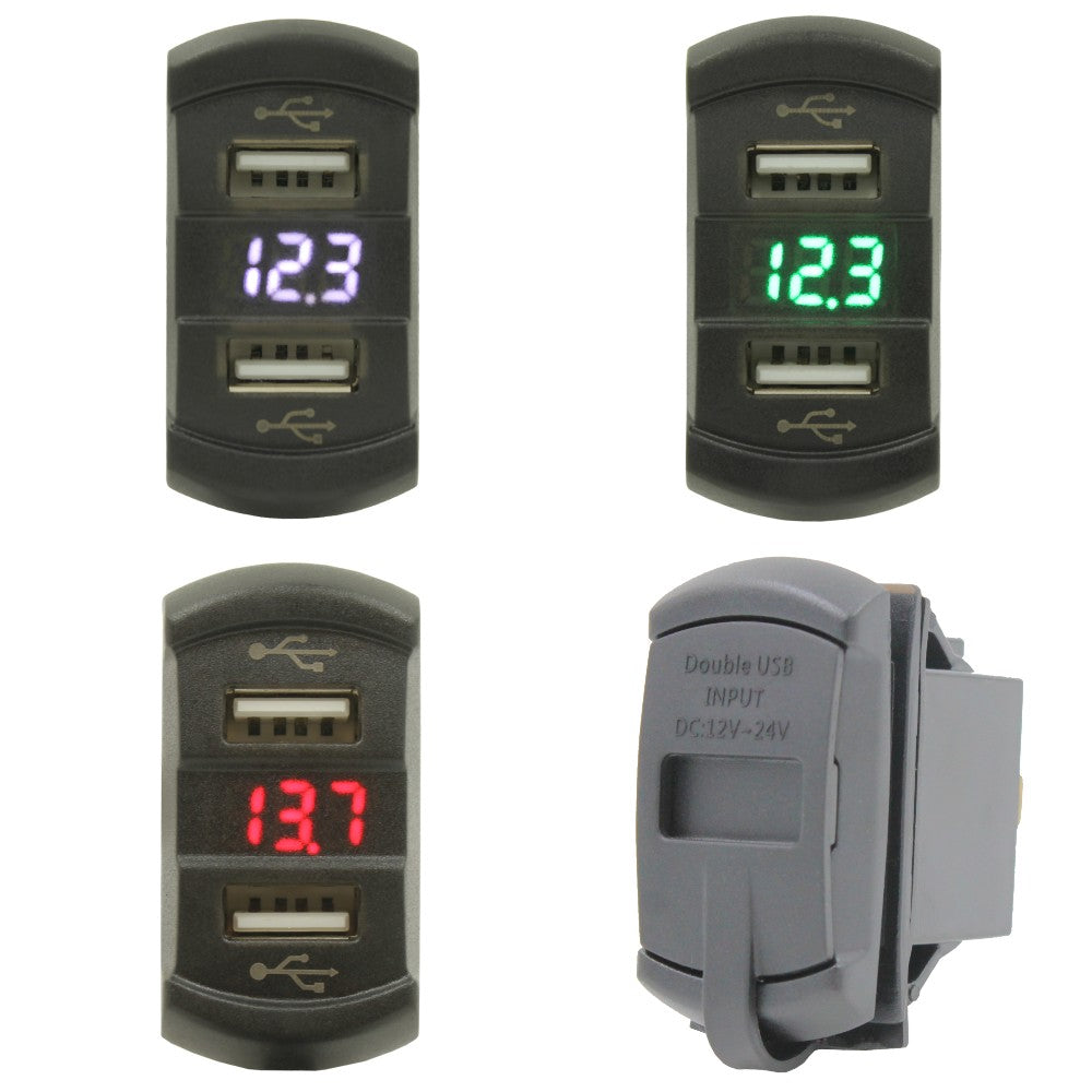 Rocker Switch Sized 4.2A Dual USB Charger + Volt by Switch Boss