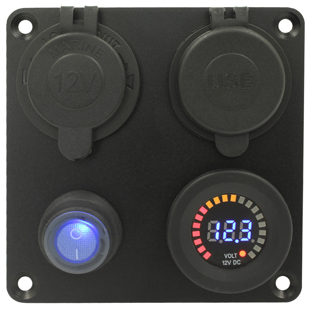 Switch + Cig Socket + Dual USB + Volt Display Panel by Switch Boss