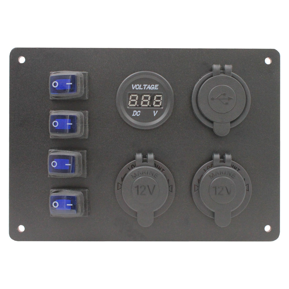 4 Mini Rocker Switches + Cig Socket + Dual USB + Volt by Switch Boss