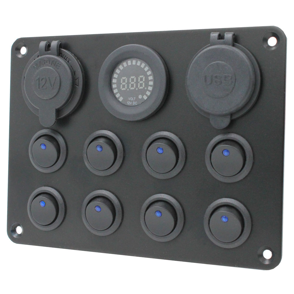 8 Mini Toggle Switches + Cig Socket + Dual USB + Volt by Switch Boss