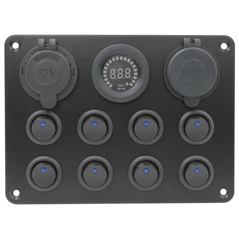 8 Mini Toggle Switches + Cig Socket + Dual USB + Volt by Switch Boss