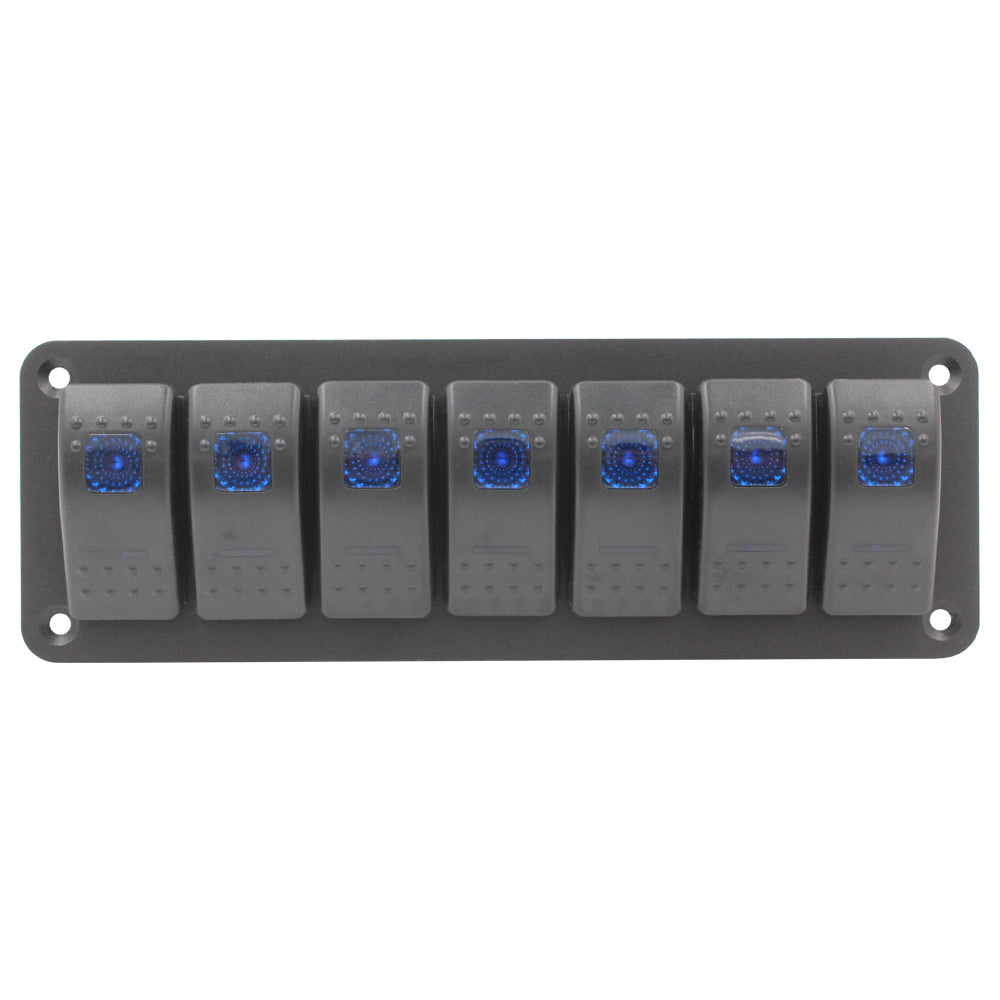7 Gang Blue LED Rocker Switch Panel by Switch Boss