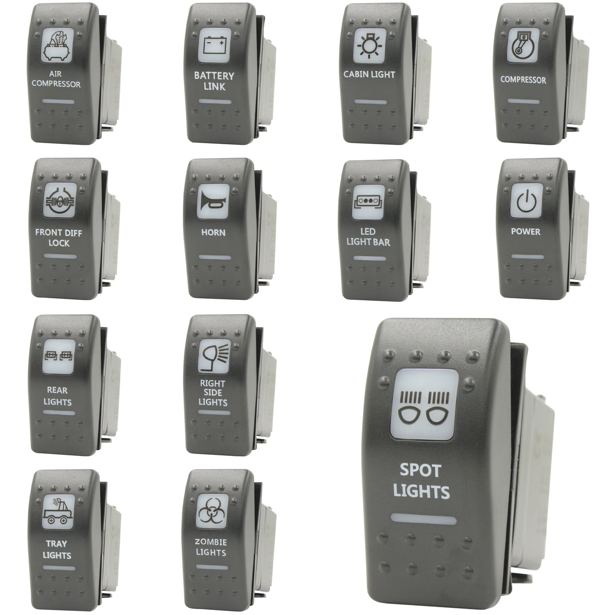 White LED Rocker Switch by Switch Boss - 93 Styles Available!