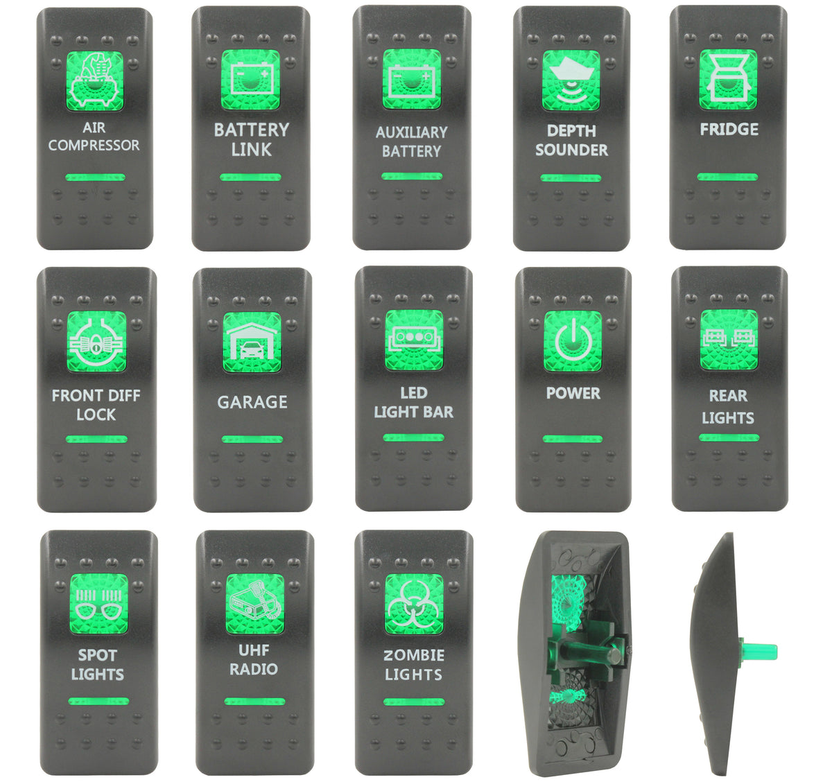 Custom Printed Rocker Switch Covers (Green) by Switch Boss